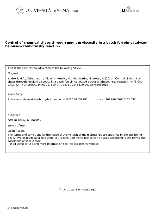(PDF) Control of chemical chaos through medium viscosity in a batch ...
