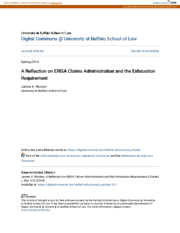 (PDF) Reflection on Erisa Claims Administration and the Exhaustion ...