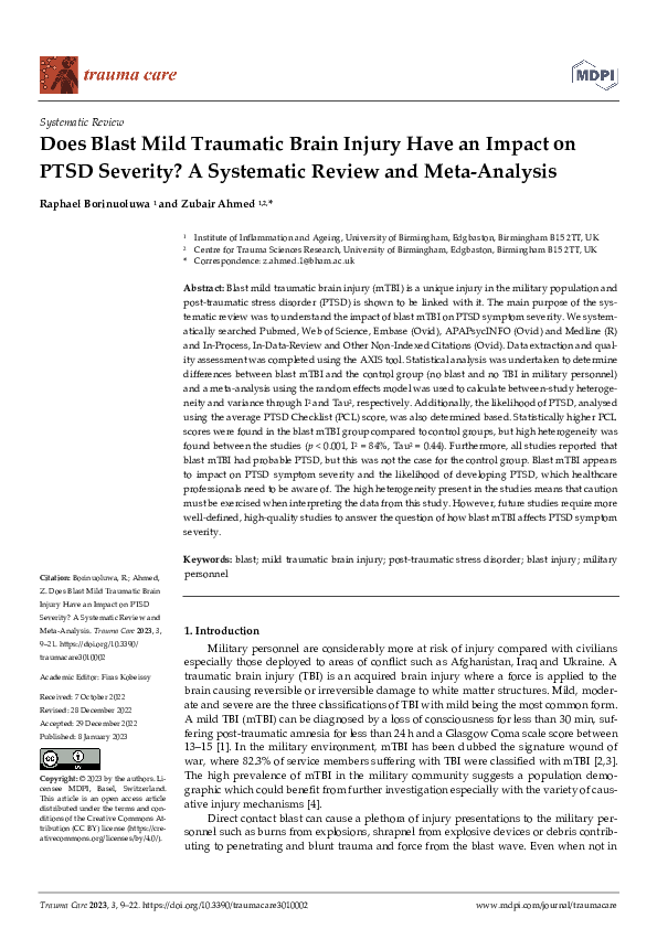(PDF) Does Blast Mild Traumatic Brain Injury Have an Impact on PTSD ...