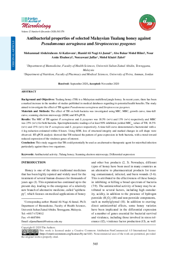 (PDF) Antibacterial properties of selected Malaysian Tualang honey ...