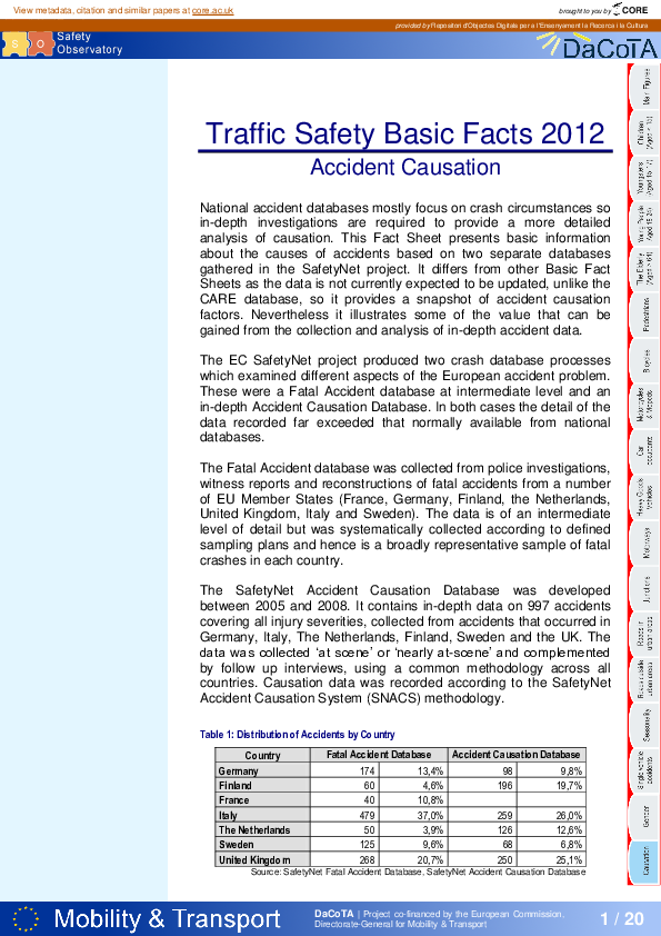 (PDF) Traffic Safety Basic Facts 2012: Accident causation