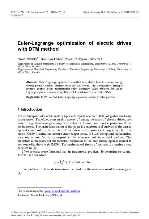 (PDF) Euler-Lagrange optimization of electric drives with DTM method