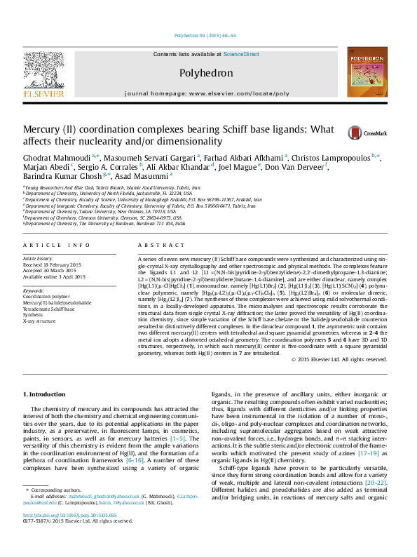(PDF) Mercury (II) coordination complexes bearing Schiff base ligands: What affects their ...