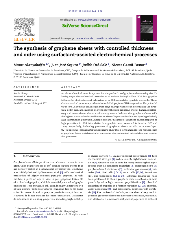 (PDF) The synthesis of graphene sheets with controlled thickness and ...