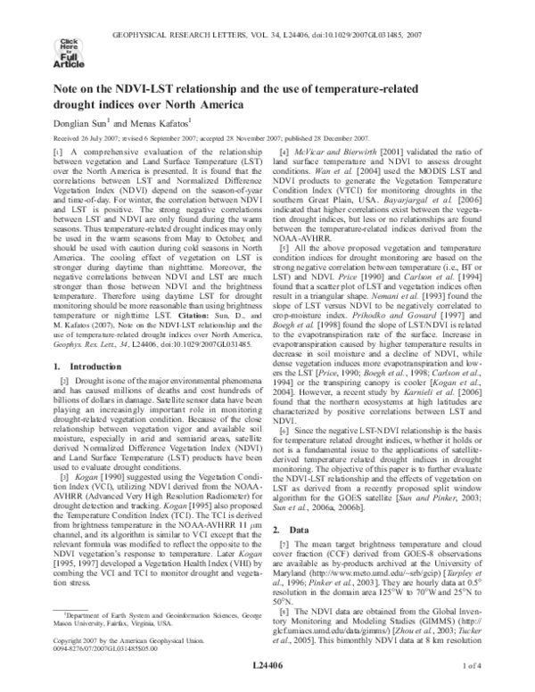(PDF) Note on the NDVI-LST relationship and the use of temperature ...