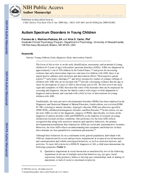 (PDF) Autism Spectrum Disorders in Young Children