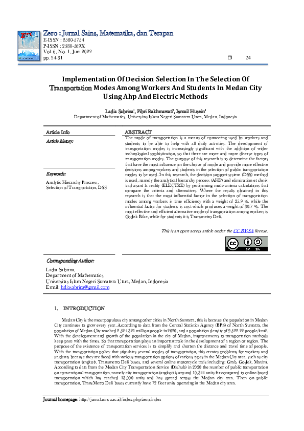 Pdf Implementation Of Decision Selection In The Selection Of Transportation Modes Among