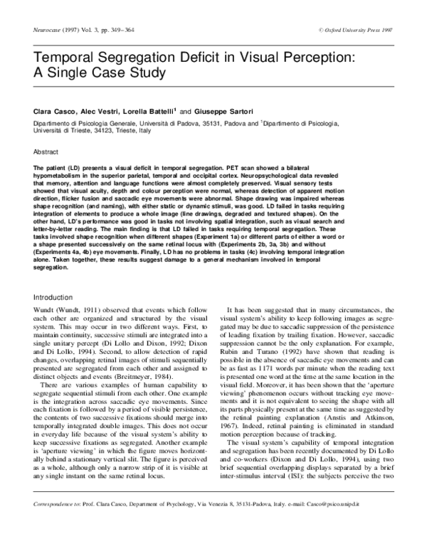 (PDF) Temporal segregation deficit in visual perception: A single case ...