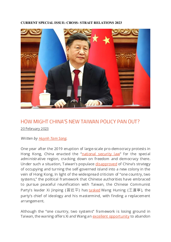 (PDF) How might China's new Taiwan policy pan out? (Taiwan Insight-2023)