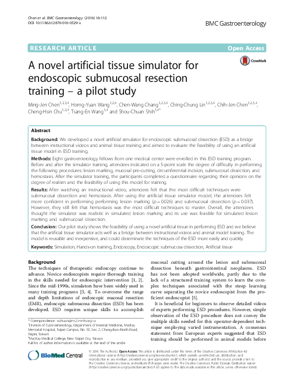 (PDF) A novel artificial tissue simulator for endoscopic submucosal resection training – a pilot ...