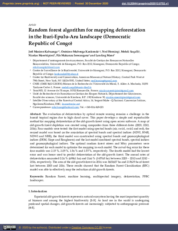 (PDF) Random Forest Algorithm for Mapping Deforestation in the Ituri ...