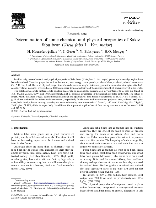 (PDF) Determination of some chemical and physical properties of Sakız faba bean (Vicia faba L ...