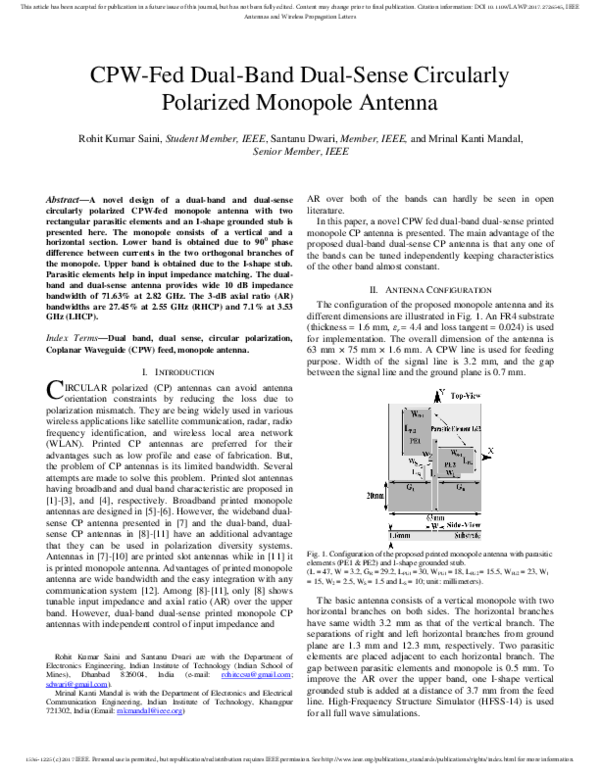 (PDF) CPW-Fed Dual-Band Dual-Sense Circularly Polarized Monopole Antenna