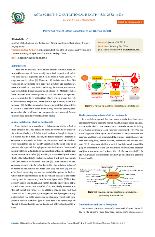 (PDF) Potential role of Citrus Carotenoids on Human Health