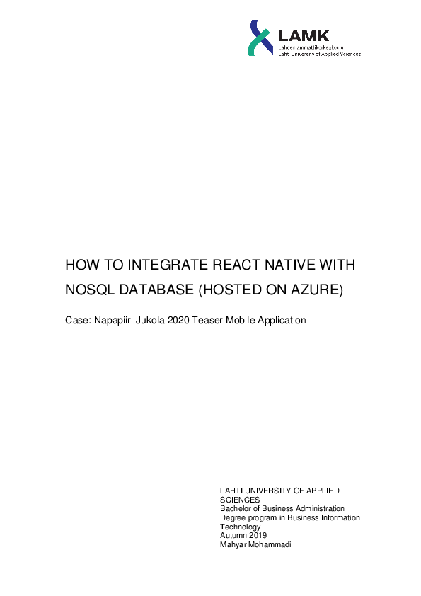 (PDF) How to Integrate React Native with NoSQL Database (Hosted on Azure) Case: Napapiiri Jukola ...
