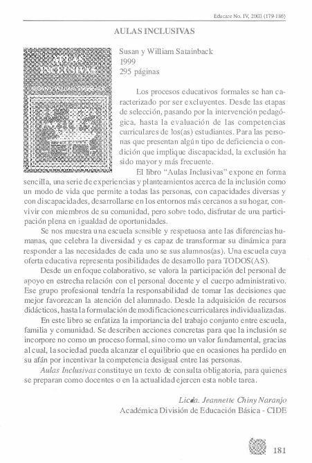 (PDF) * Aulas inclusivas (Autora: Susan y William Stainback, 1999)