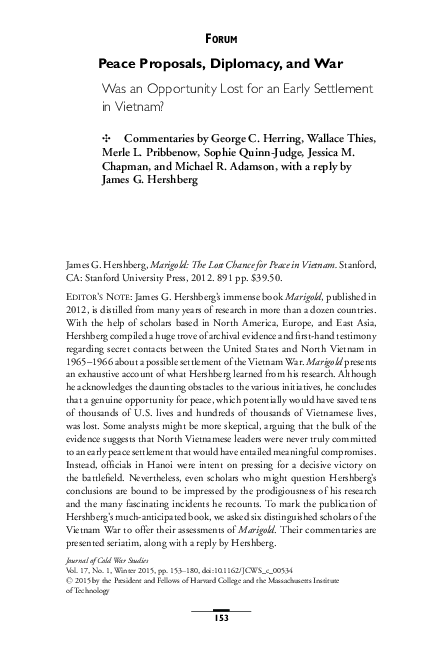 (PDF) Peace Proposals, Diplomacy, and War: Was an Opportunity Lost for ...