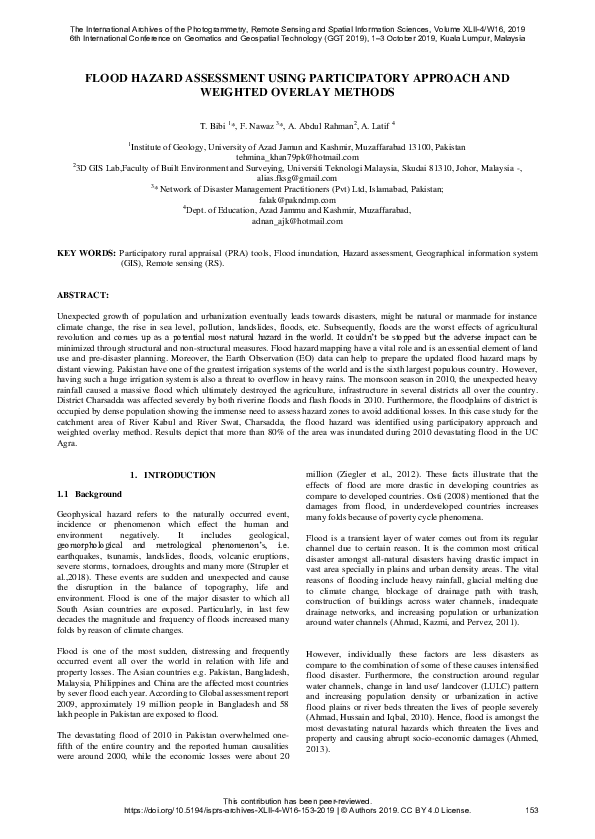 (PDF) Flood Hazard Assessment Using Participatory Approach and Weighted Overlay Methods ...