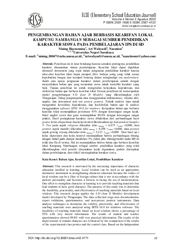 (PDF) Pengembangan Bahan Ajar Berbasis Kearifan Lokal Kampung Nambangan Sebagai Sumber ...