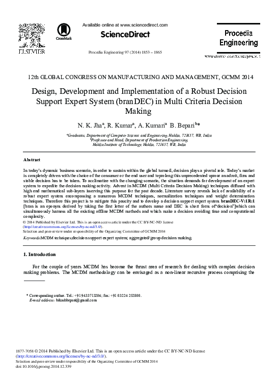 (PDF) Design, Development and Implementation of a Robust Decision Support Expert System (branDEC ...