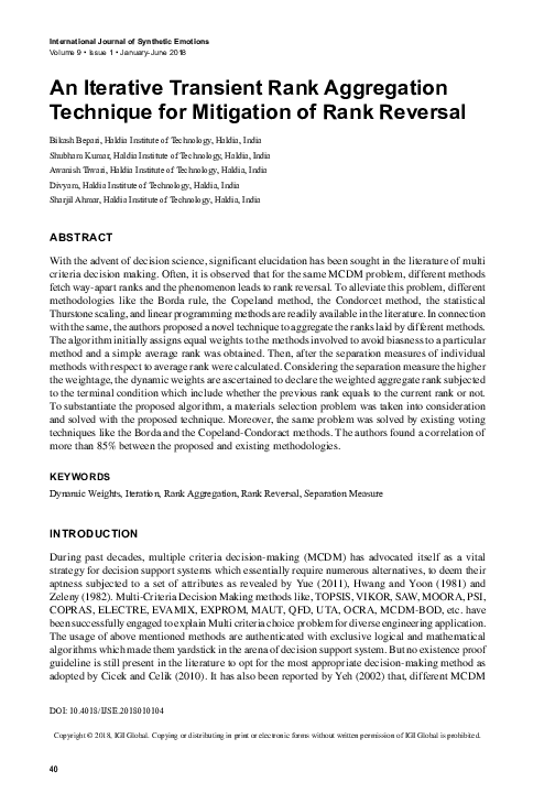 (PDF) An Iterative Transient Rank Aggregation Technique for Mitigation of Rank Reversal