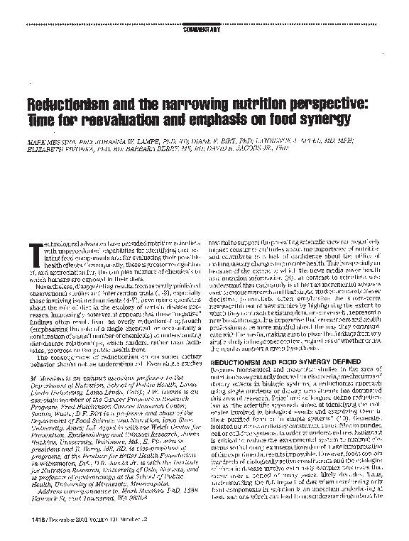 (PDF) Reductionism and the Narrowing Nutrition Perspective