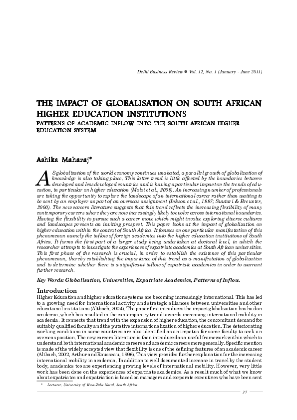 (PDF) The Impact of Globalisation on South African: Higher Education Institutions