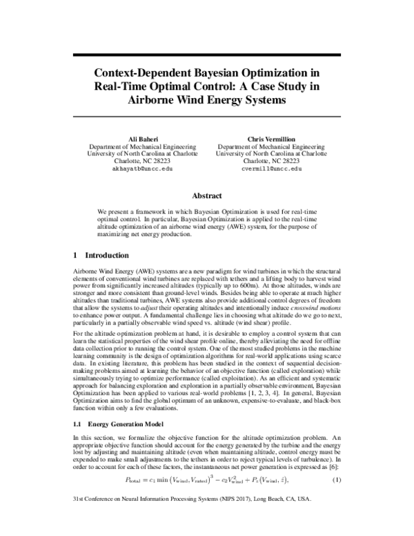 (PDF) Context-Dependent Bayesian Optimization in Real-Time Optimal Control : A Case Study in ...