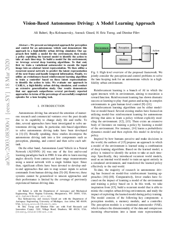 (PDF) Vision-Based Autonomous Driving: A Model Learning Approach | Ali ...