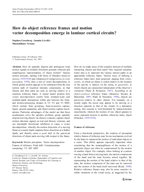 (PDF) How do object reference frames and motion vector decomposition emerge in laminar cortical ...