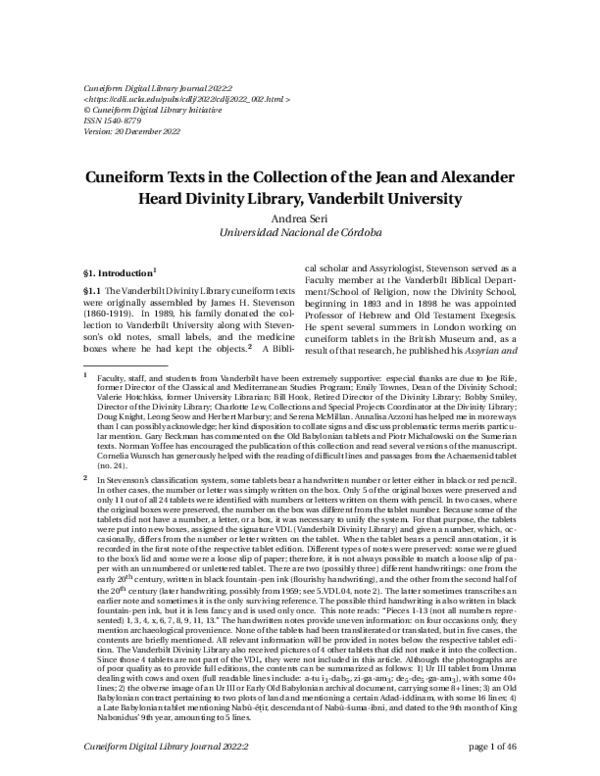 (PDF) Cuneiform Texts in the Collection of the Jean and Alexander Heard ...