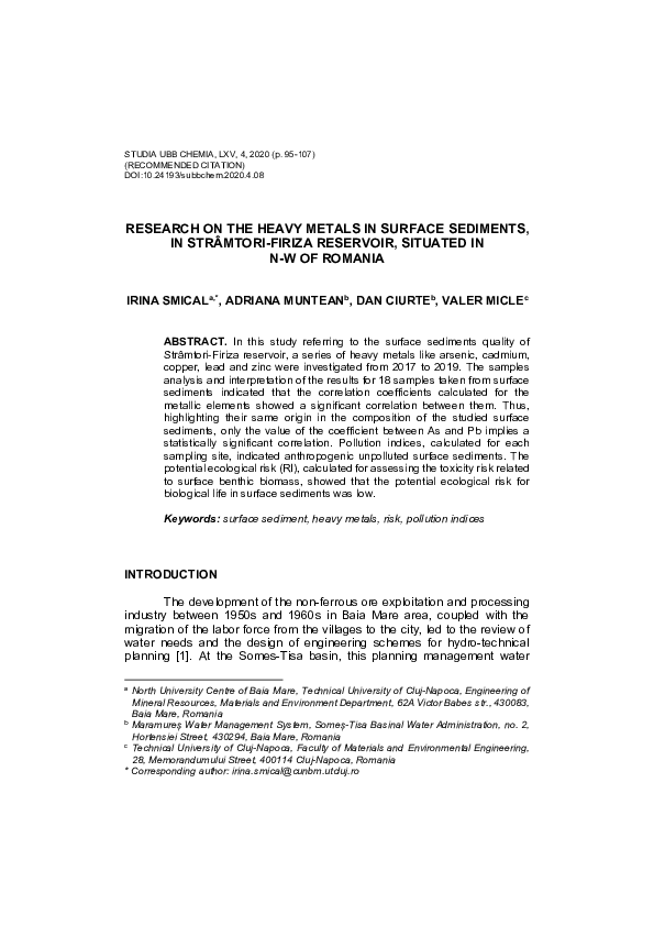 (PDF) Research on the heavy metals in surface sediments, in Strâmtori ...
