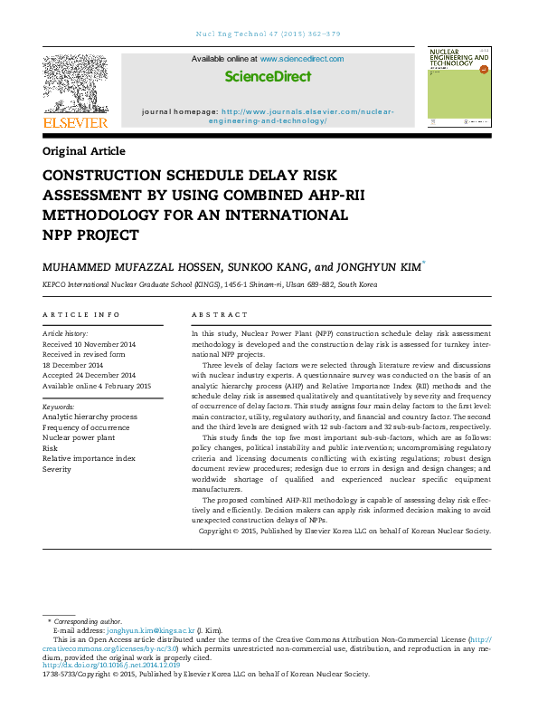 (PDF) Construction schedule delay risk assessment by using combined AHP ...