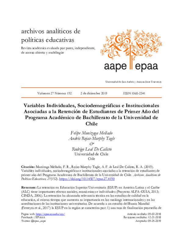 (PDF) Variables individuales, sociodemográficas e institucionales ...
