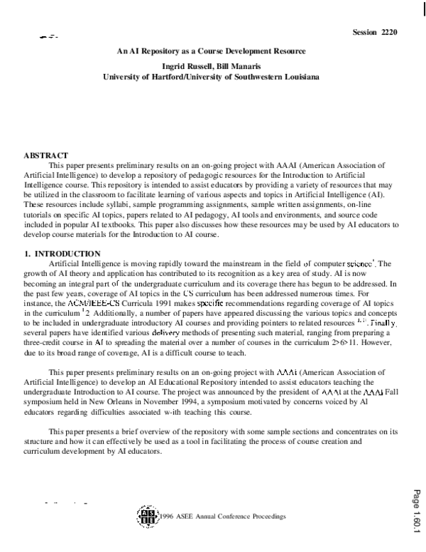 (PDF) An Ai Repository As A Course Development Resource