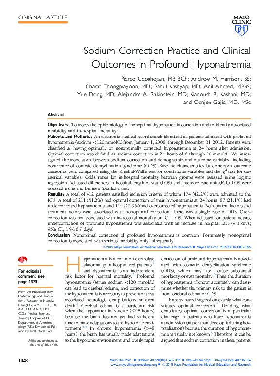 (PDF) Sodium Correction Practice and Clinical Outcomes in Profound ...