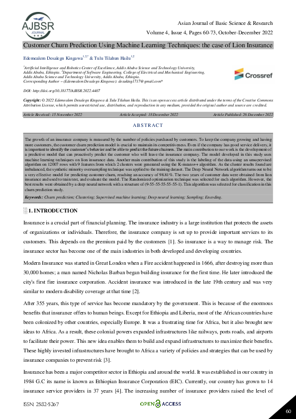 Pdf Customer Churn Prediction Using Machine Learning Techniques The