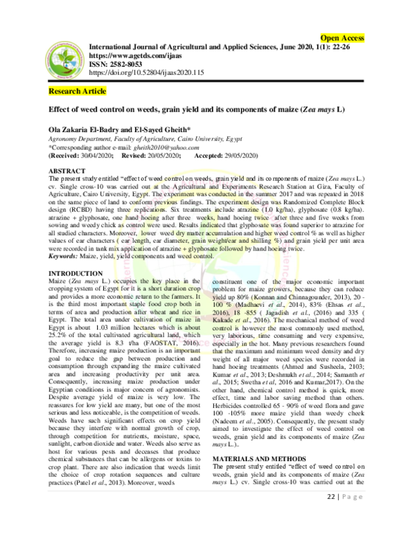 (PDF) Effect of weed control on weeds, grain yield and its components of maize (Zea mays L)
