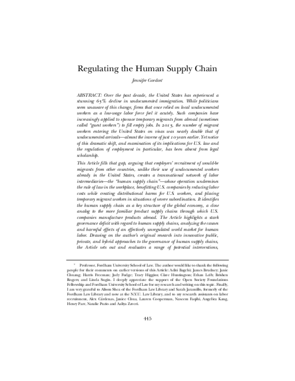 (PDF) Regulating the Human Supply Chain | Jennifer Gordon - Academia.edu