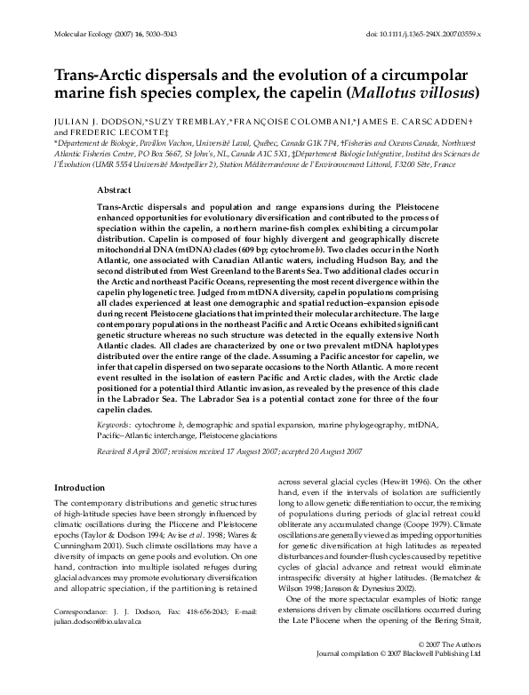 (PDF) Trans-Arctic dispersals and the evolution of a circumpolar marine ...
