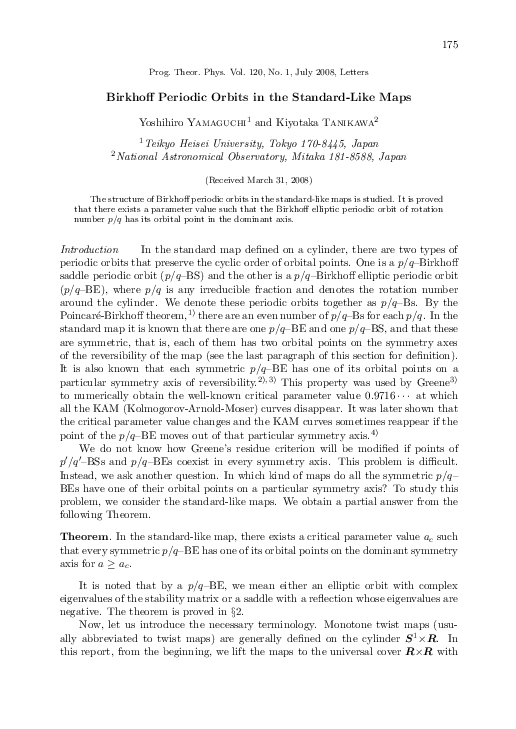 (PDF) Birkhoff Periodic Orbits in the Standard-Like Maps | Kiyotaka Tanikawa - Academia.edu
