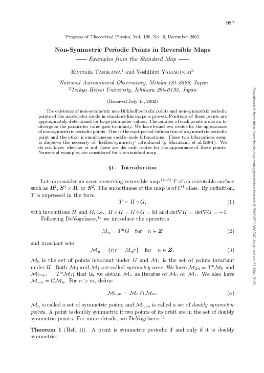 (PDF) Non-Symmetric Periodic Points in Reversible Maps: Examples from the Standard Map