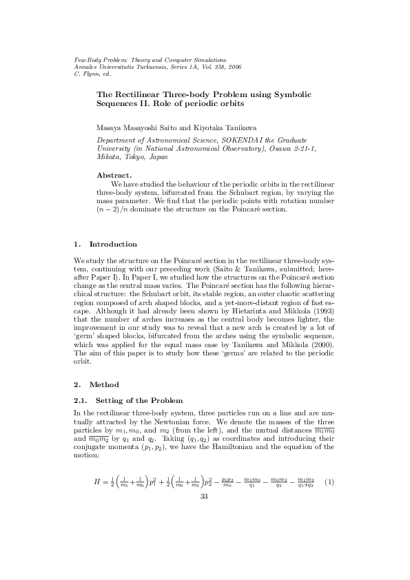 Pdf The Rectilinear Three Body Problem Using Symbolic Sequences Ii Role Of Periodic Orbits
