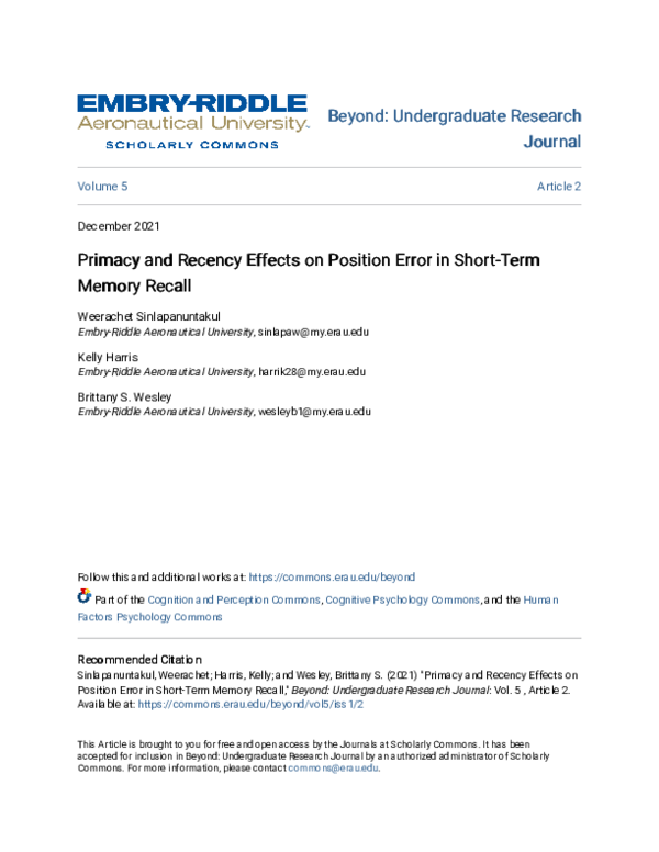 (PDF) Primacy and Recency Effects on Position Error in Short-Term ...