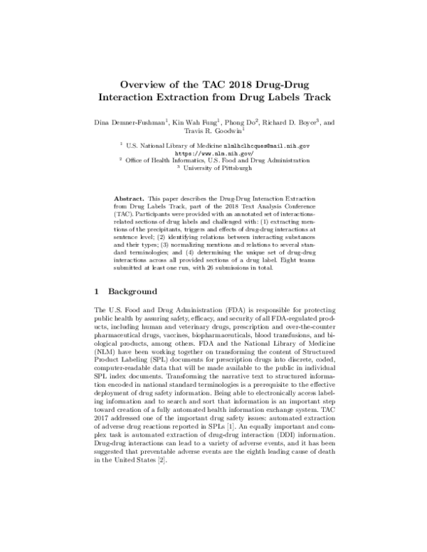 (PDF) Overview of the TAC 2018 Drug-Drug Interaction Extraction from ...