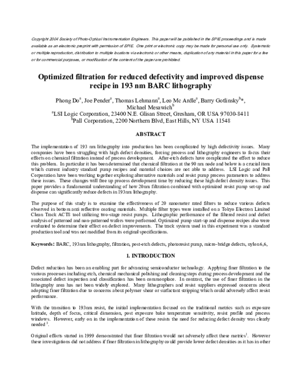 (PDF) Optimized filtration for reduced defectivity and improved ...