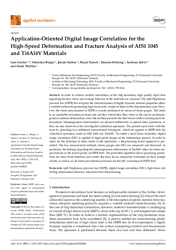 (PDF) Application-Oriented Digital Image Correlation for the High-Speed Deformation and Fracture ...