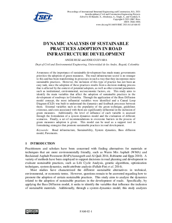 (PDF) Dynamic Analysis of Sustainable Practices Adoption in Road Infrastructure Development