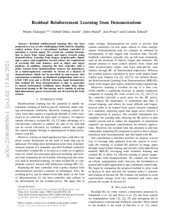 (PDF) Residual Reinforcement Learning from Demonstrations