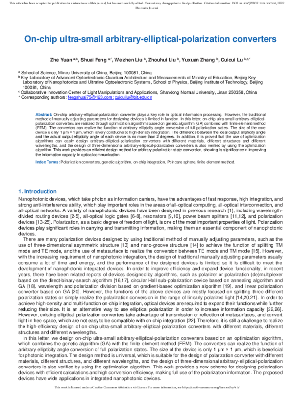 (PDF) On-Chip Ultra-Small Arbitrary-Elliptical-Polarization Converters